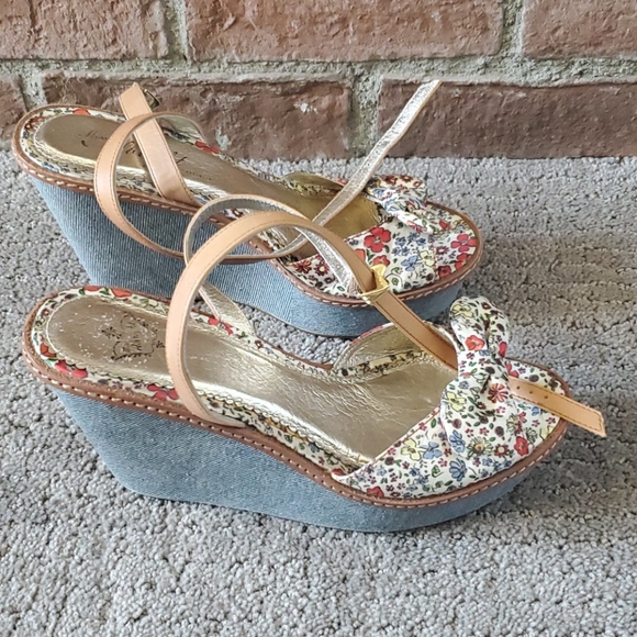 Anthropologie | Shoes | Miss Albright Ani Wedge Denim Bloom Peeptoe ...